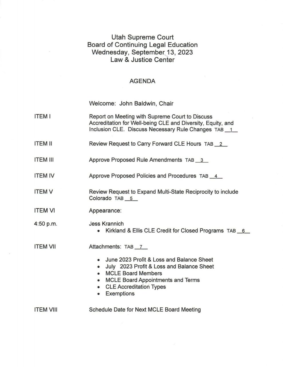 Utah Supreme Court Board of Continuing Legal Education September 13 ...